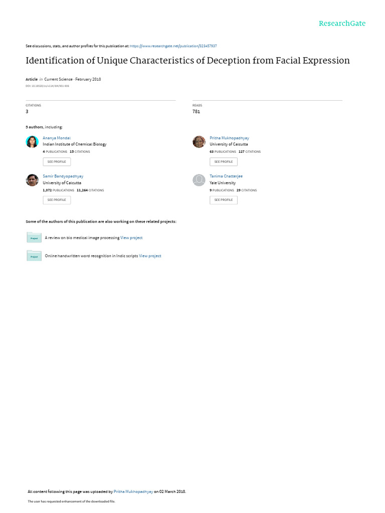 Identification of Unique Characteristics of Deception From Facial ...