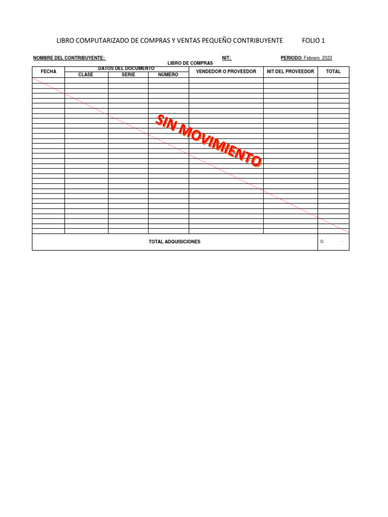 Libro Computarizado de Compras Y Ventas Pequeño Contribuyente Folio 1 | PDF