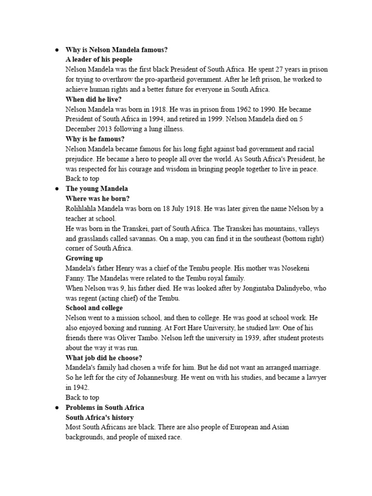 Mandela One Pager | PDF | Nelson Mandela | Apartheid