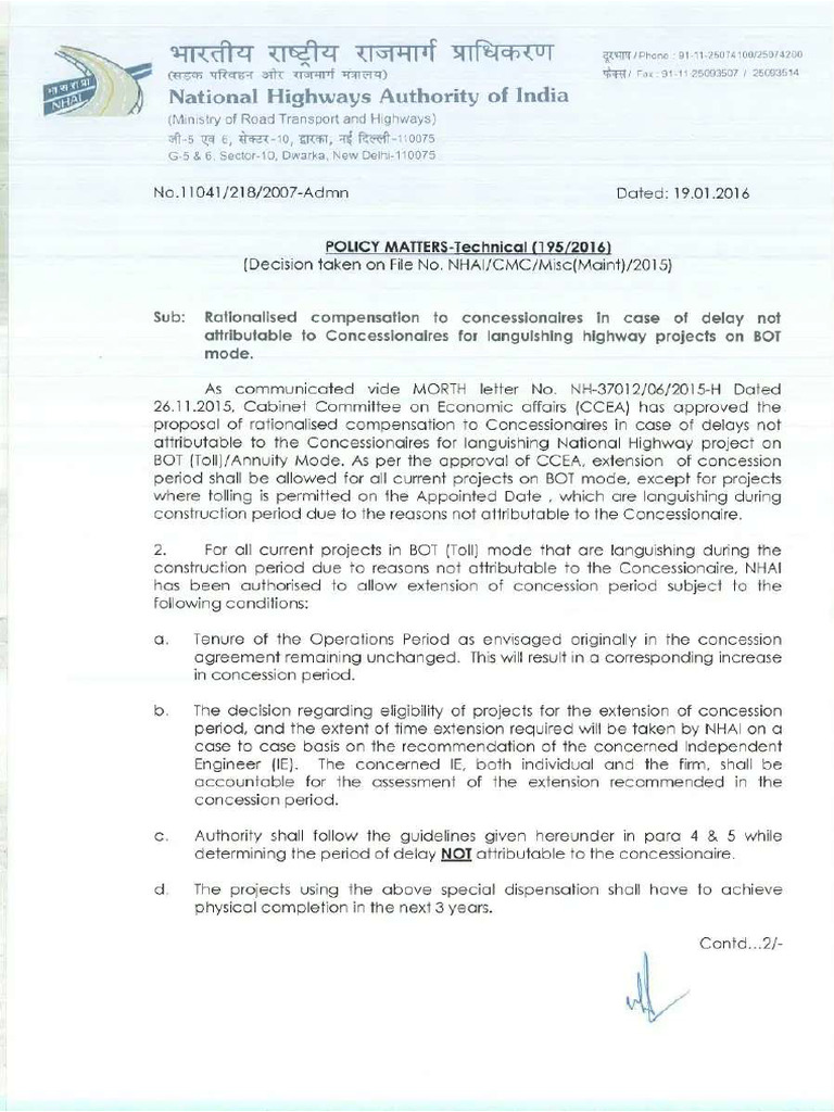 NHAI Circular 19 Jan 2016 | PDF