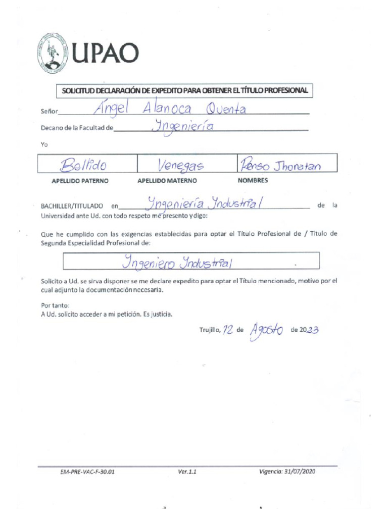 Declaración de Expedito-Renso Bellido Venegas | PDF