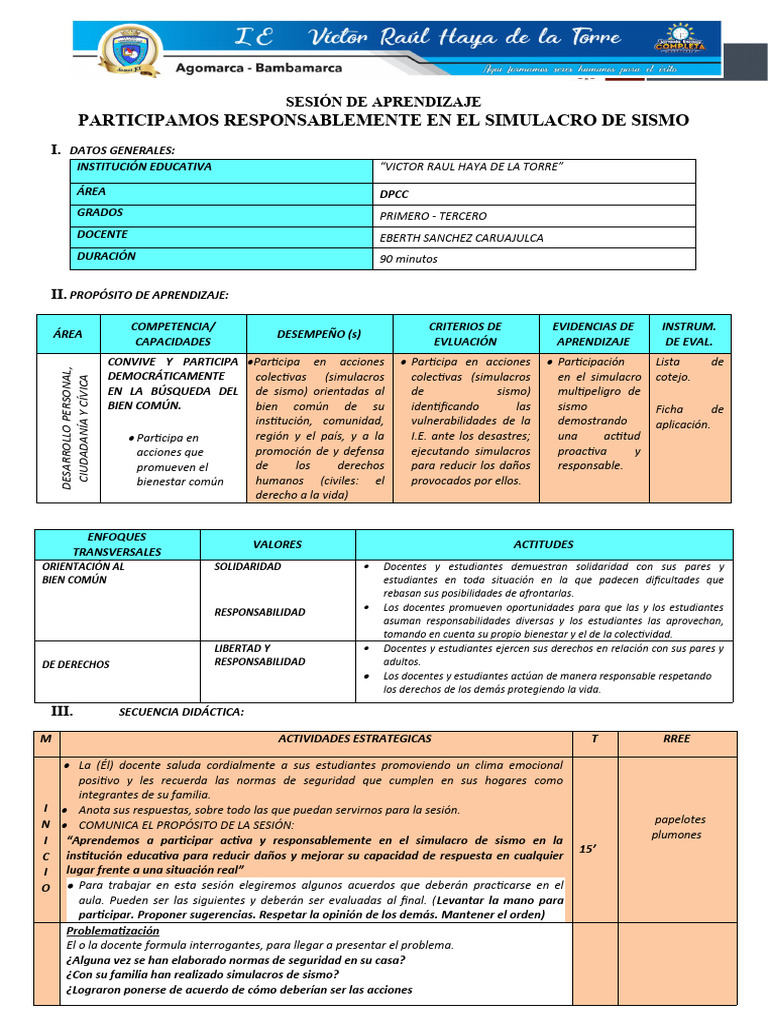 Sesion Simulacro de Sismo 15-08-2023 | Descargar gratis PDF | Enseñando ... Sesion Simulacro de Sismo 15-08-2023 | Descargar gratis PDF | Enseñando ...