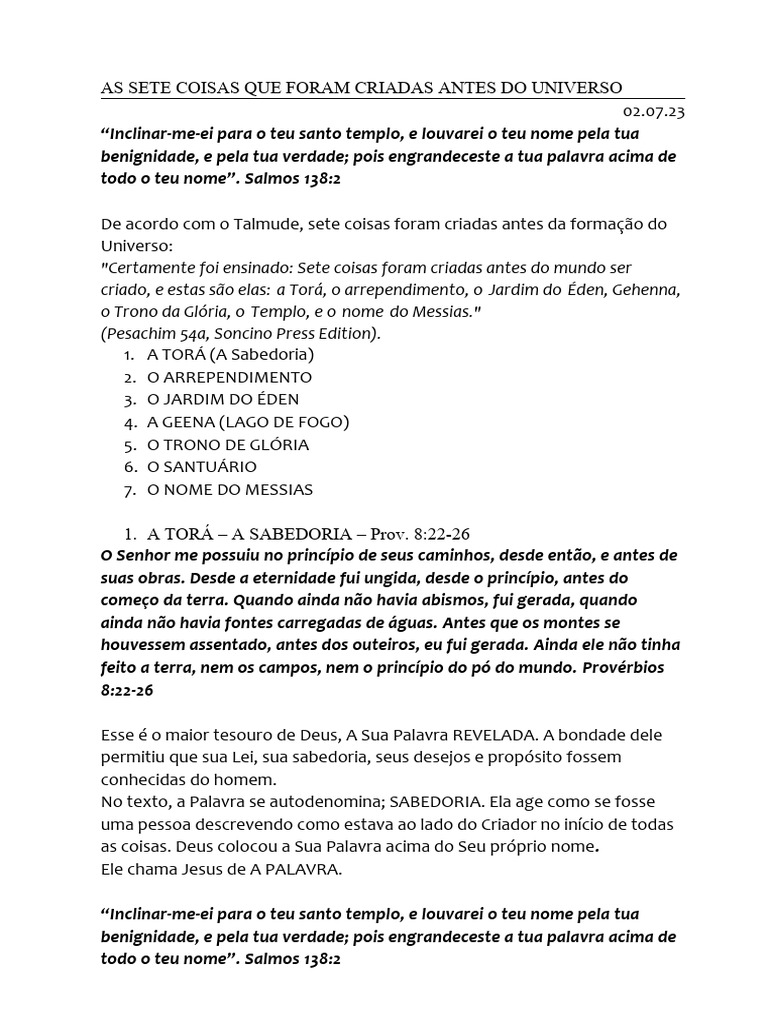 As Sete Coisas Que Foram Criadas Antes Do Universo | PDF As Sete Coisas Que Foram Criadas Antes Do Universo | PDF