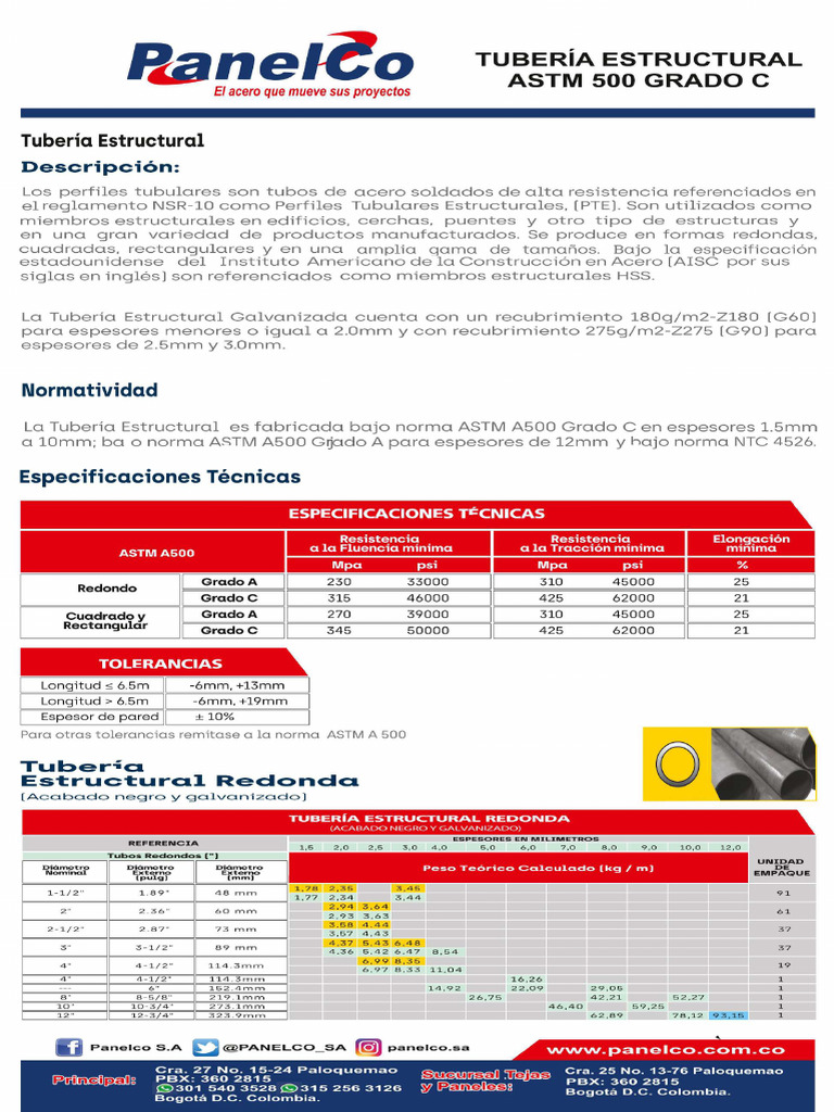 Estructurales Tuberia Astm 500 - 2020 | PDF