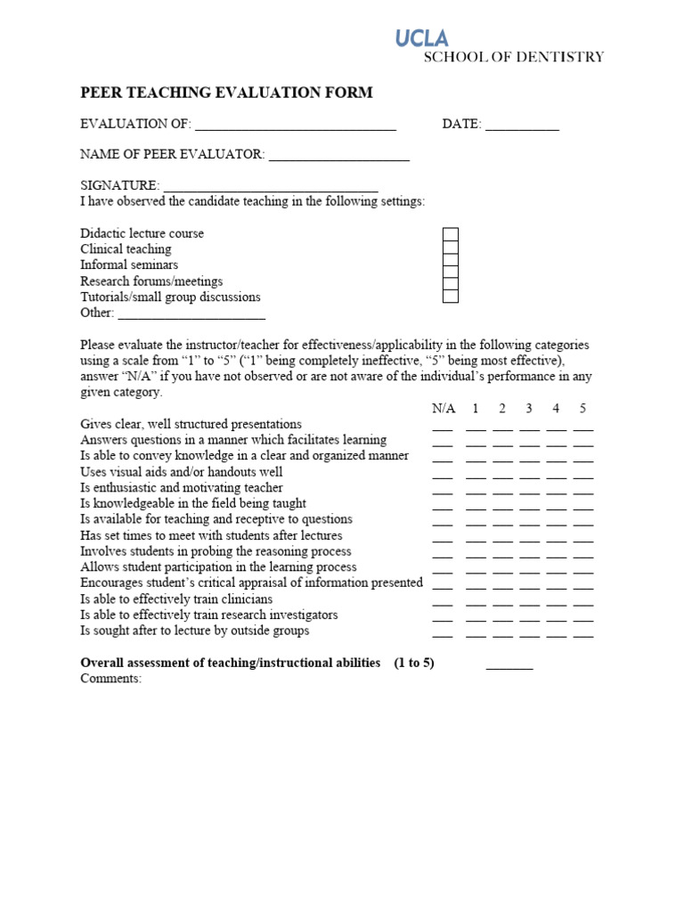 Peer Teaching Evaluation Form | PDF