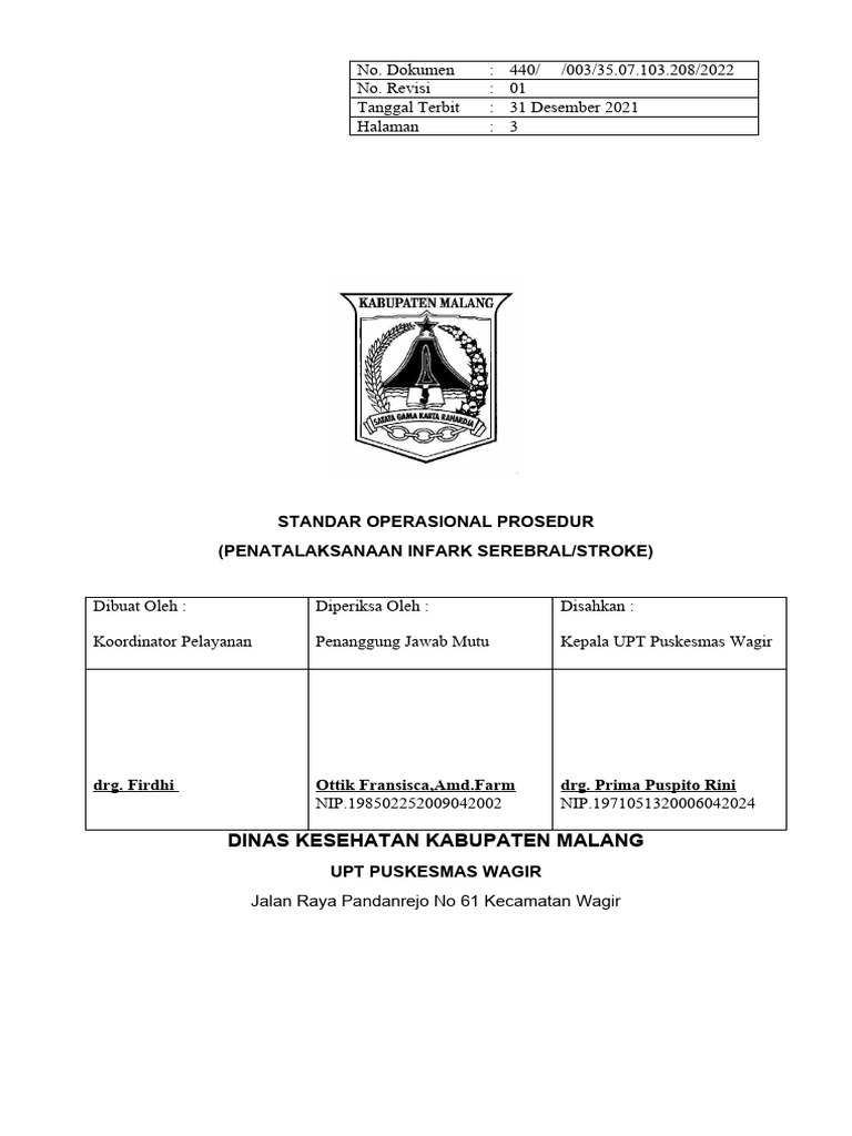 SOP INFARK SEREBRAL STROKE | PDF