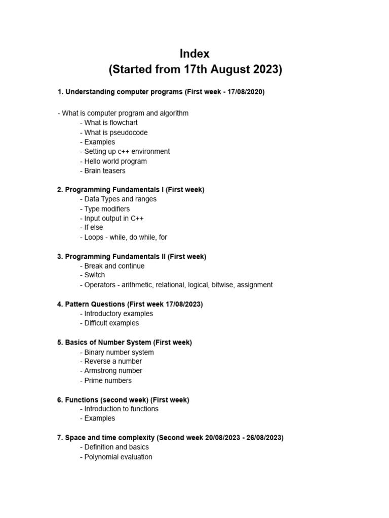 Timeline of C++ Course | PDF