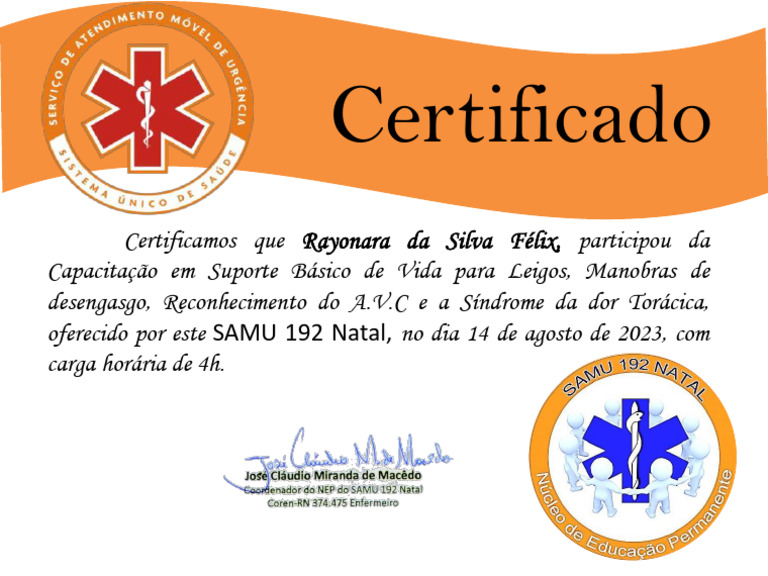 Certificado SAMU | PDF