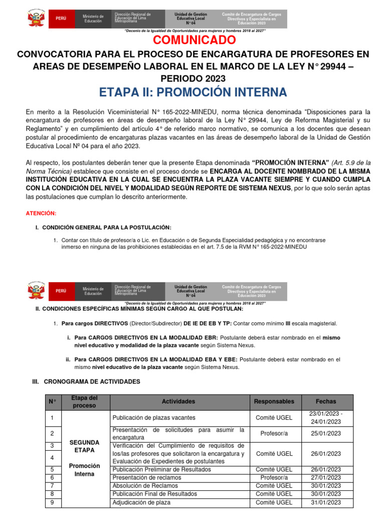 Comunicado Sobre El Proceso de Promocion Interna | Descargar gratis PDF ...