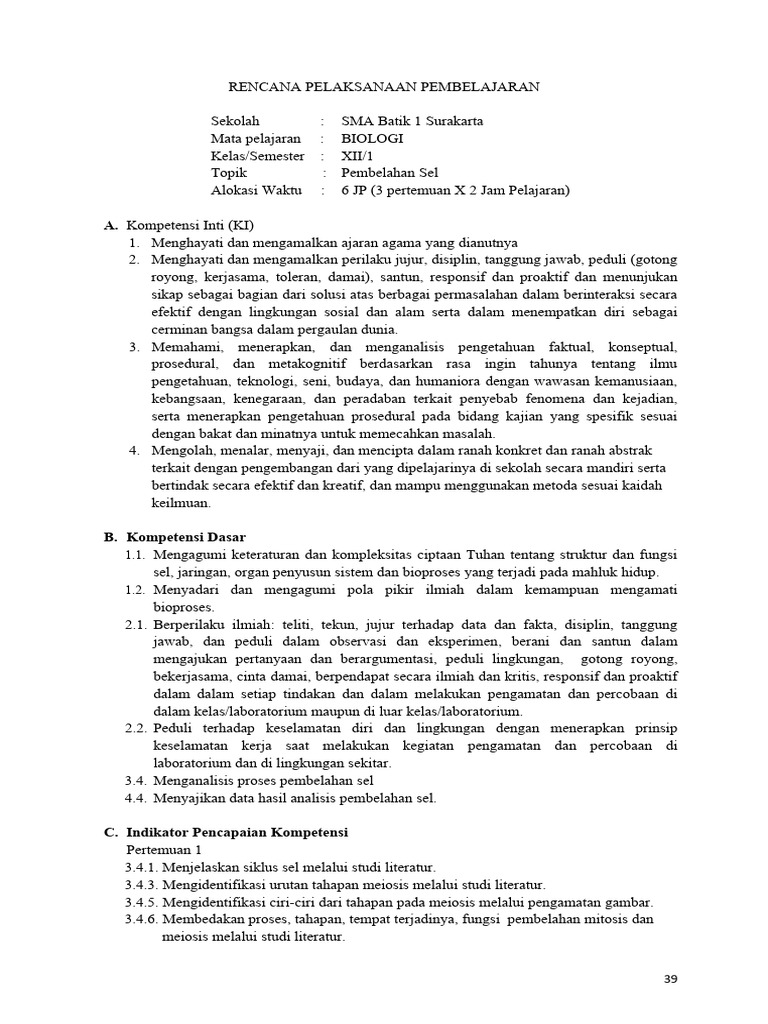 4 Rpp-Pembelahan Sel | PDF