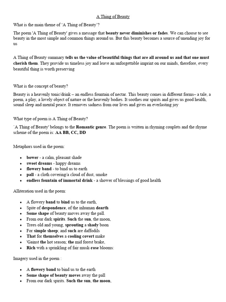 CSK W A Thing of Beauty | PDF | Beauty | John Keats