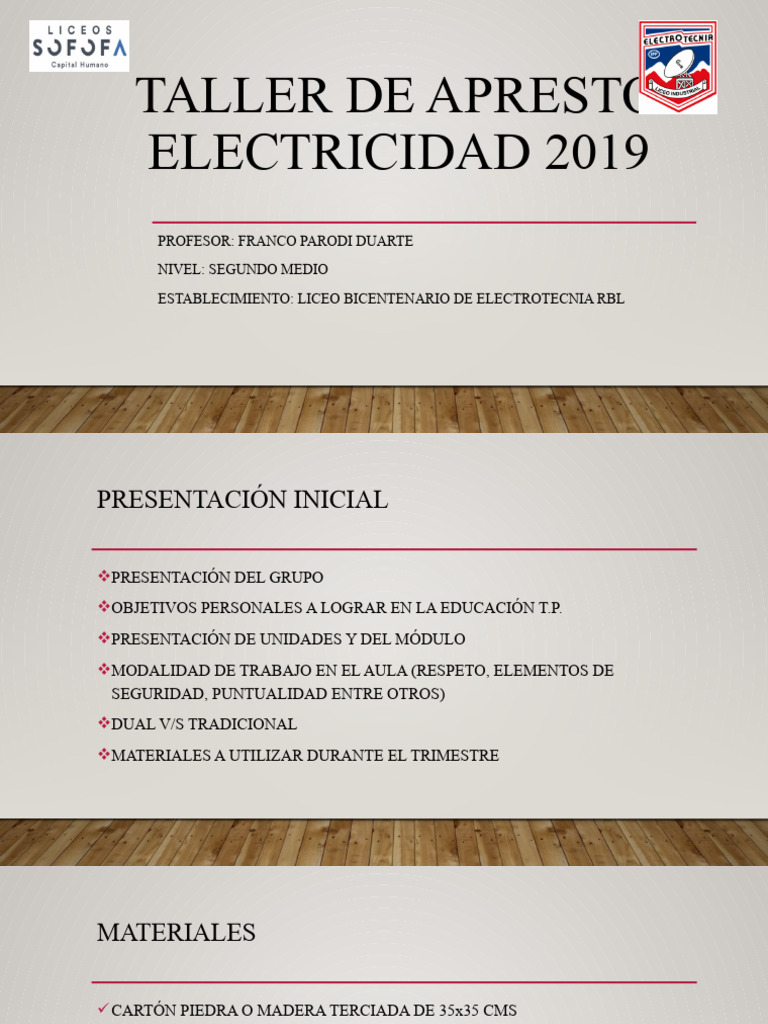 Taller de Electricidad: Apresto 2019 | PDF