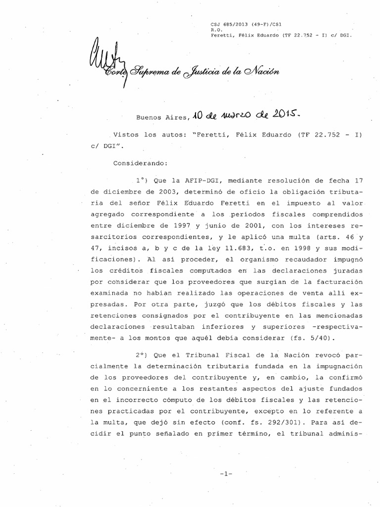 Caso Feretti: Impuesto y Multas DGI | PDF
