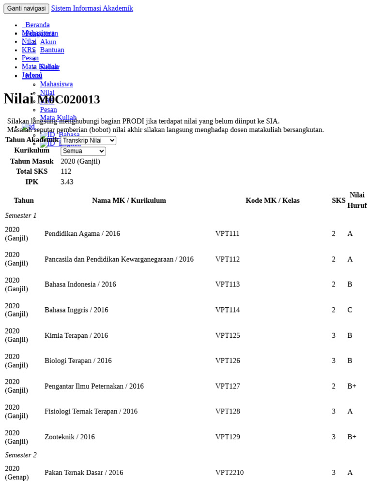 Nilai Sistem Informasi Akademik | PDF