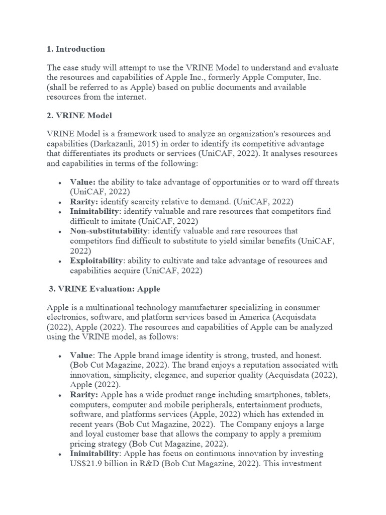 UEL-SG-7001 - Week 5 - Discussion Forum - VRINE Model Evaluation Apple Inc | PDF