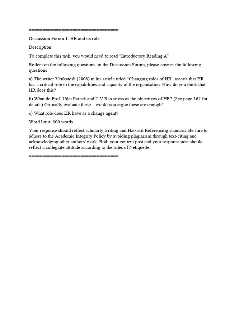 Uel Hr 7003 Week 1 Discussion Forum Task 1 Hr And Its Role