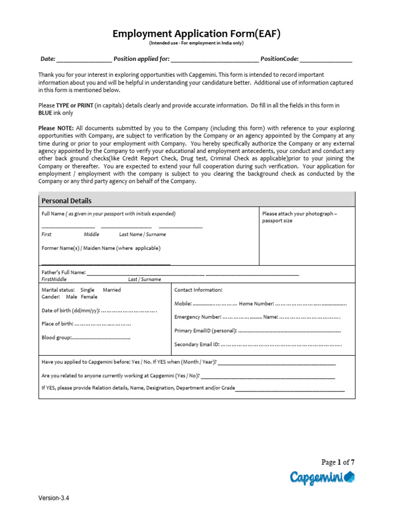 Employment Application Form Ver 3 | PDF | Identity Document