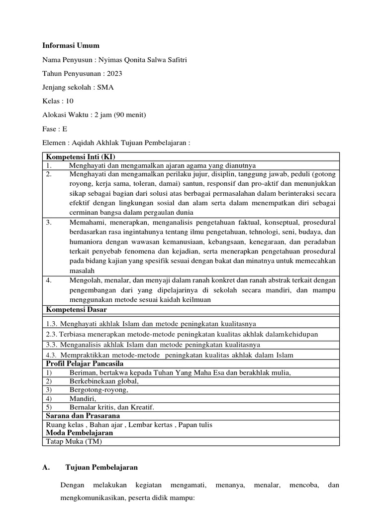 MODUL AJAR DAN LKDP Nyimas Qonita SS | PDF
