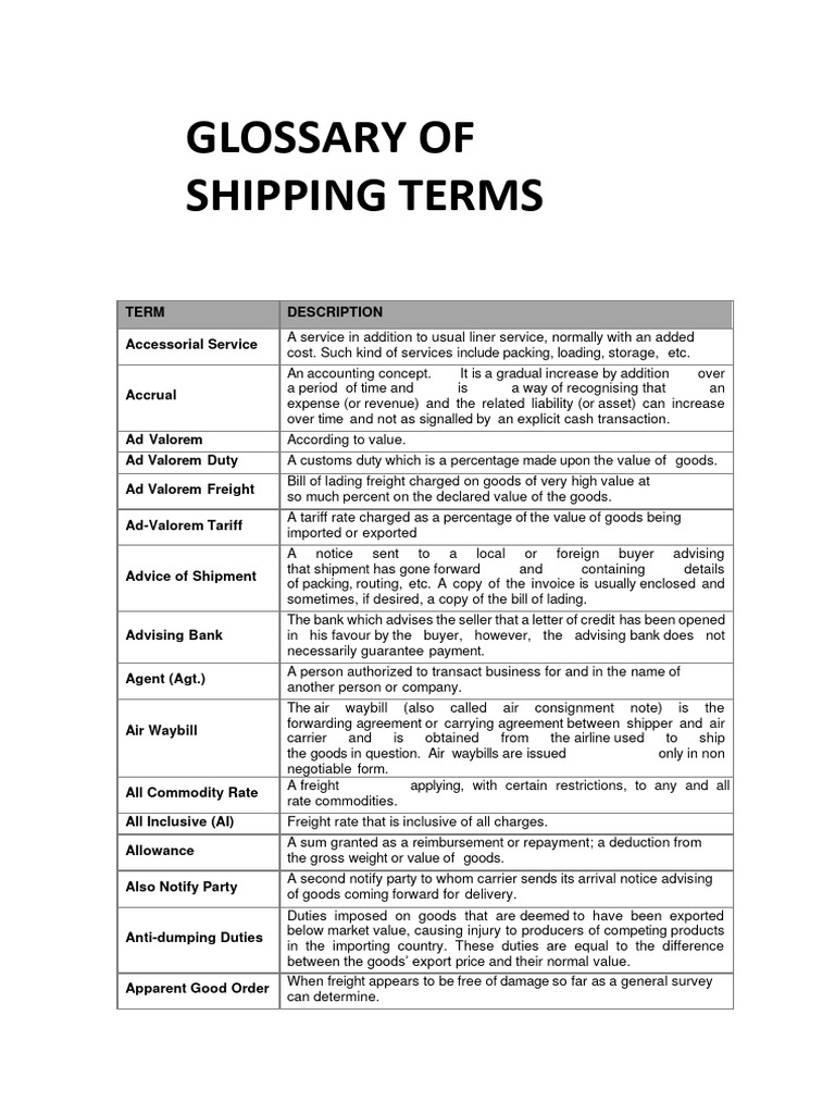Terms Glossary Freight | PDF