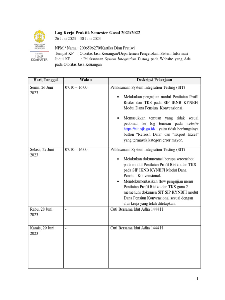 Log-Magang Ojk | PDF