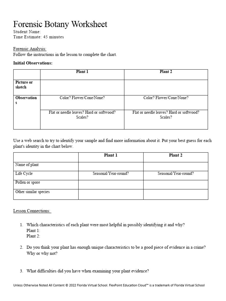 02 05 Forensic Botany Worksheet | PDF
