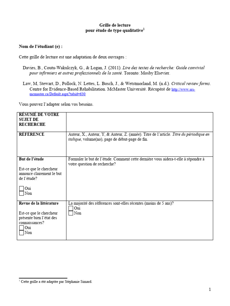 Grille d'analyse pour étude qualitative | PDF | Science