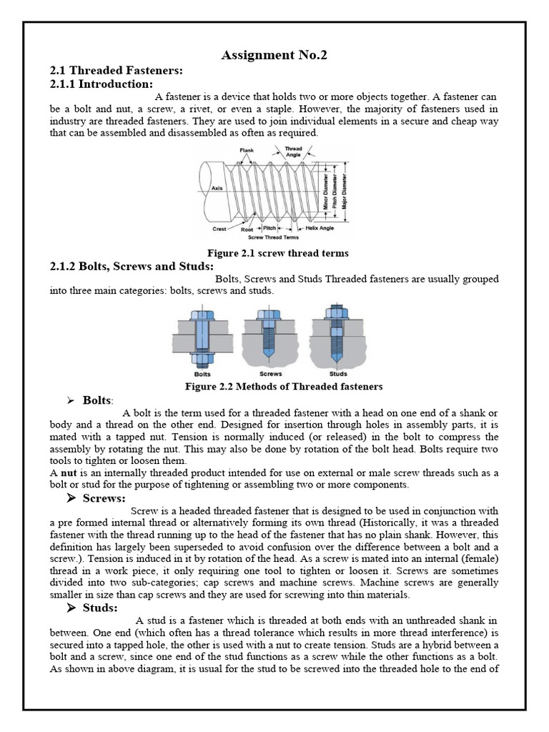 Assignment No | PDF | Screw | Nut (Hardware)