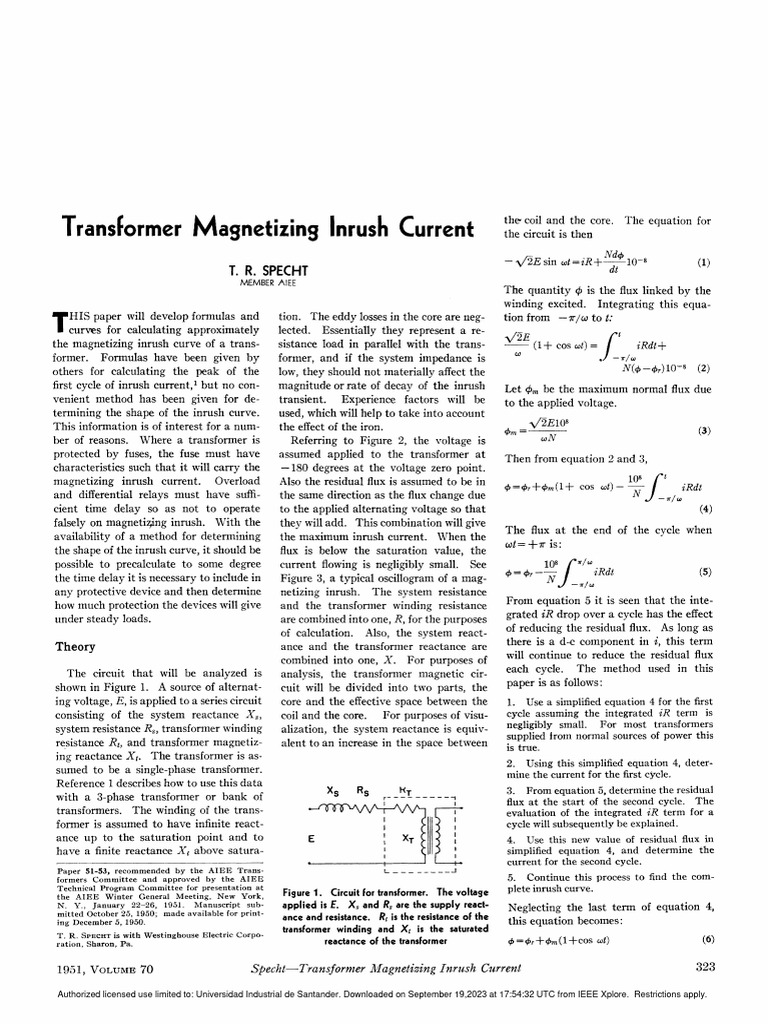 Transformer Magnetizing Inrush Current | PDF | Transformer | Electrical Network