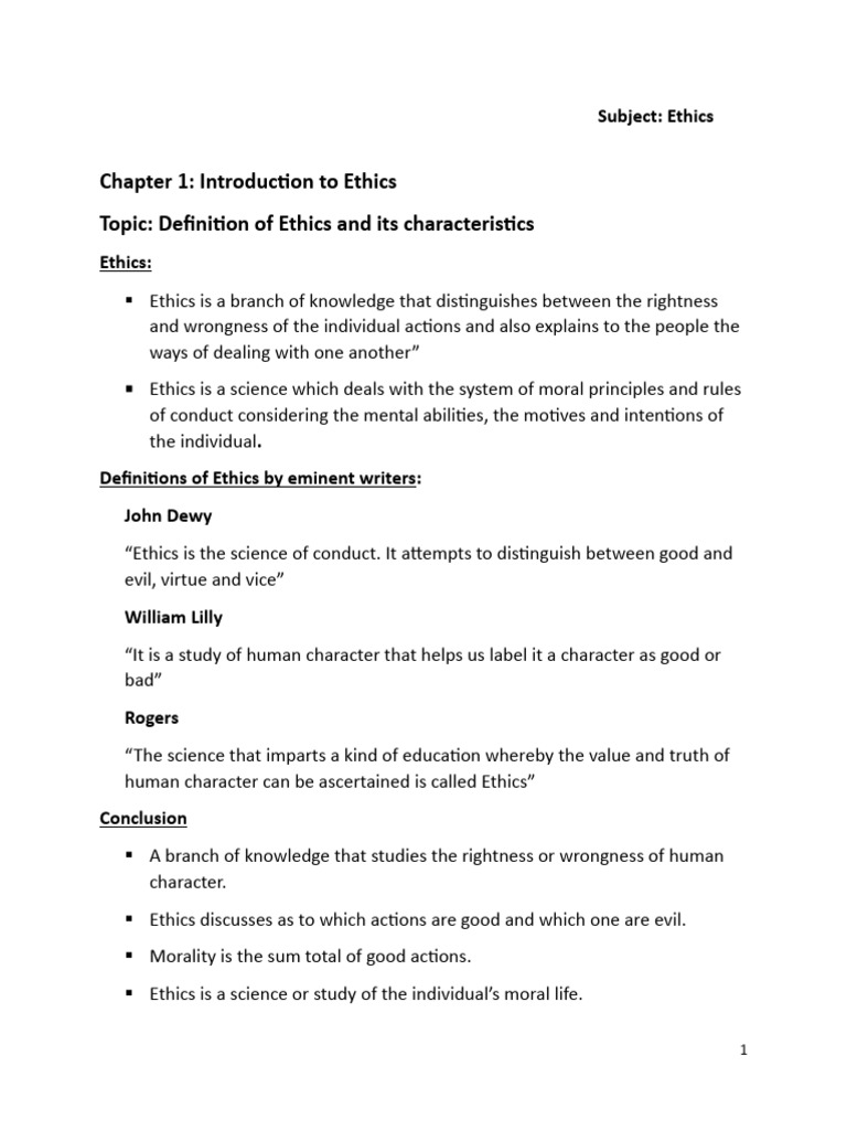 Ethics - Chapter 1. Introduction To Ethics | PDF | Morality | Virtue Ethics
