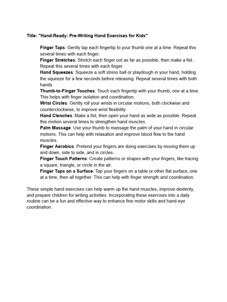 Title - "Hand-Ready - Pre-Writing Hand Exercises For Kids" | PDF