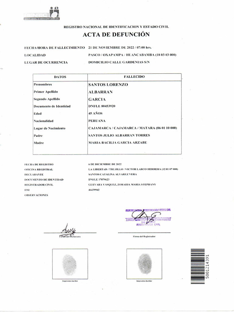 Acta de Defuncion | PDF