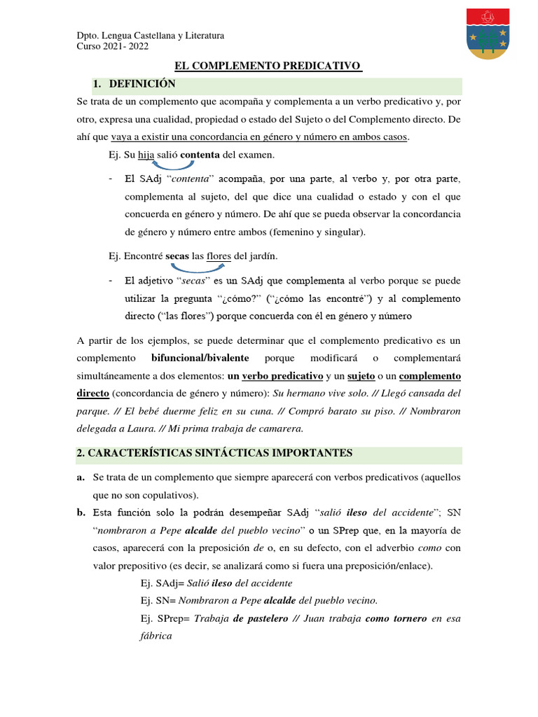 El CPred y CReg - ESOBAC | PDF | Verbo | Asunto (gramática)