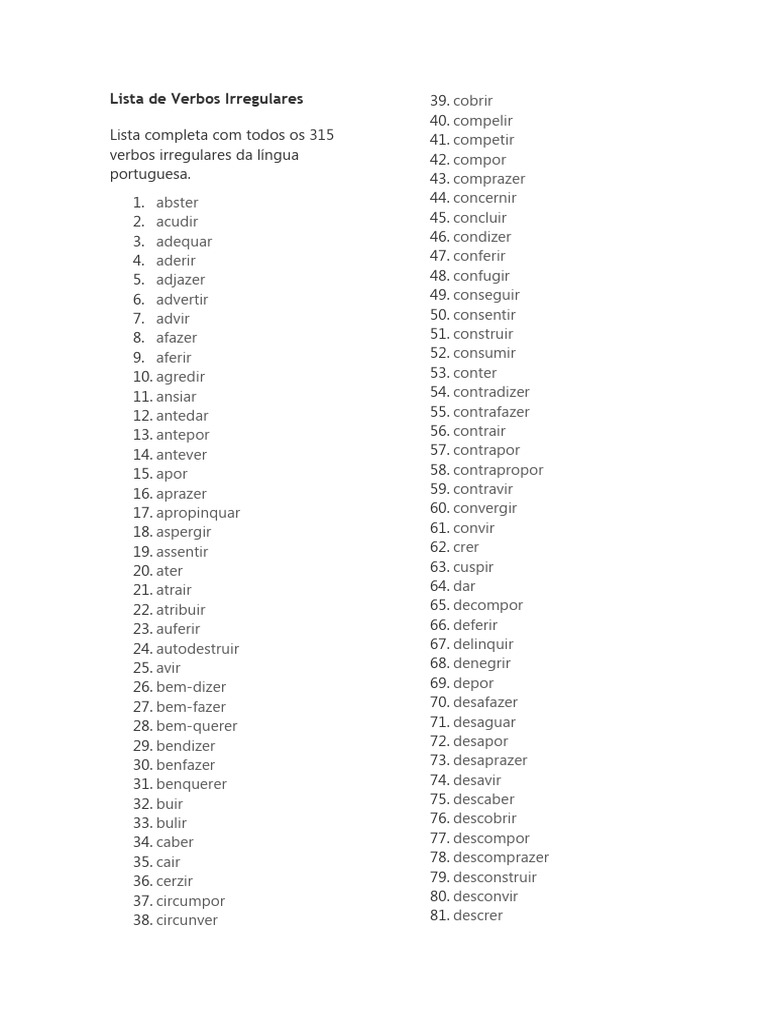 Lista Completa de Verbos Irregulares | PDF