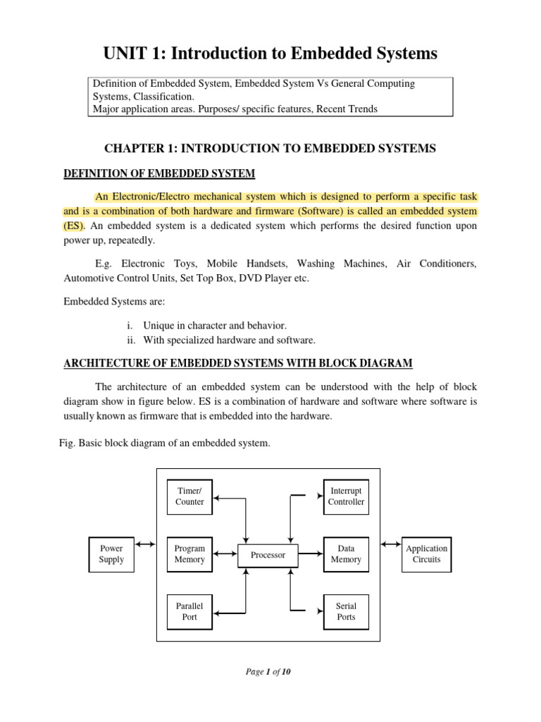 1.0 Introduction To Emedded Systems | PDF | Embedded System | Central Processing Unit