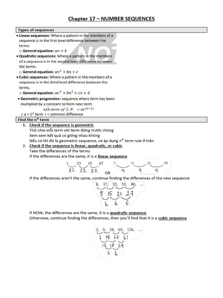 IGCSE Maths Chapter 17 - Number Sequences - Revision Booklet | PDF ...