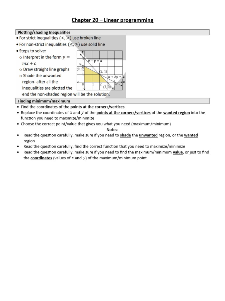 IGCSE Maths Chapter 20 - Linear Programming - Revision Booklet | PDF IGCSE Maths Chapter 20 - Linear Programming - Revision Booklet | PDF