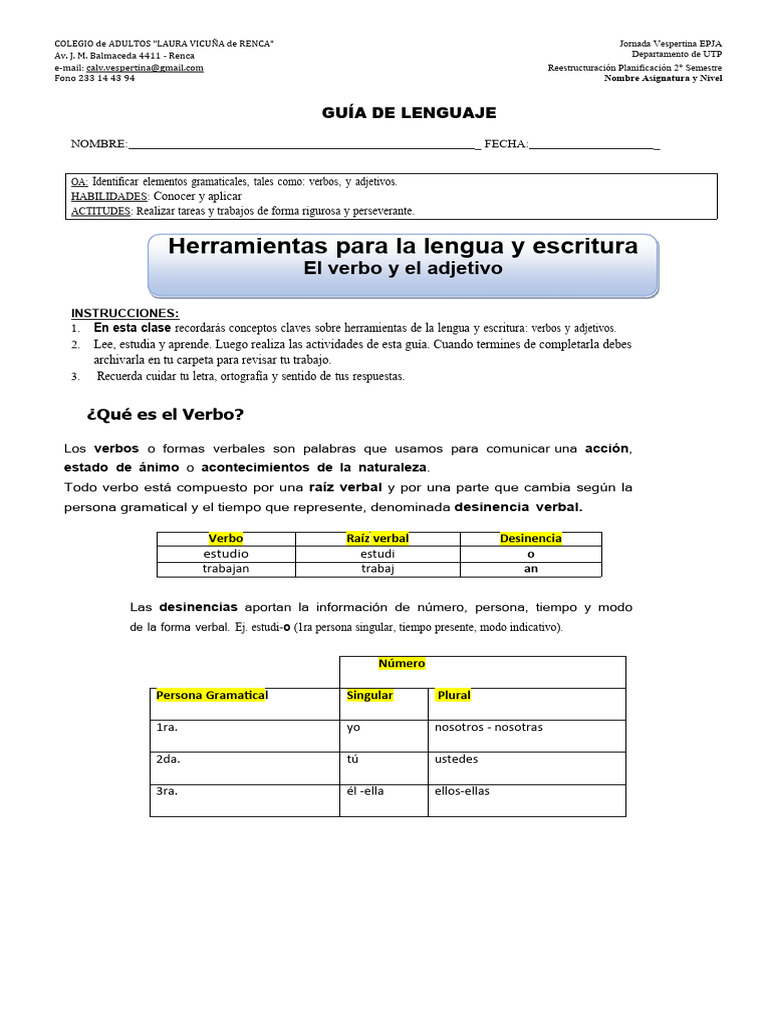 Guía 2nb Lenguaje Desinencias Verbales | PDF