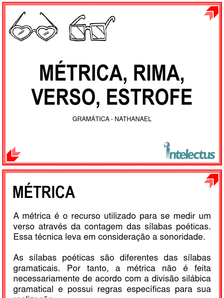 Métrica, Rima, Versos, Estrofes | PDF | Métrica (poesia) | Comunicação ...