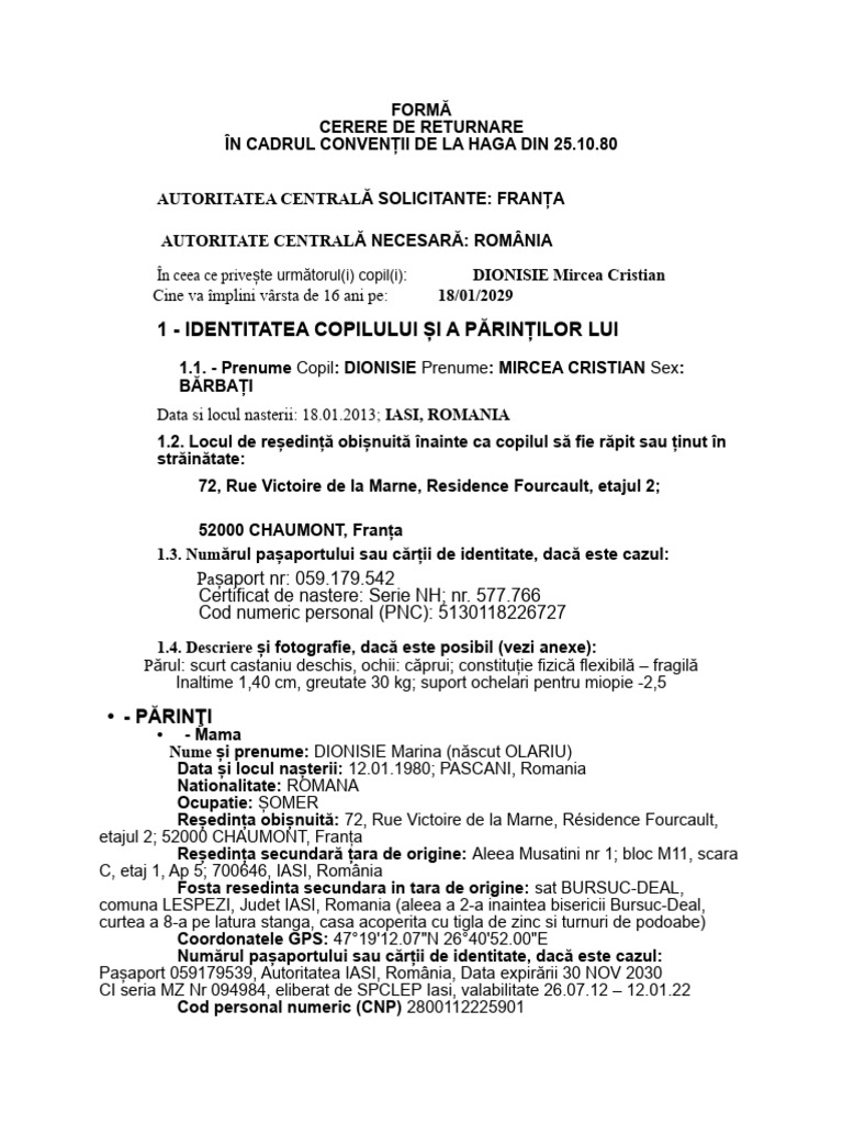 Demande Retour Conv Haga Francais DIONISIE | PDF