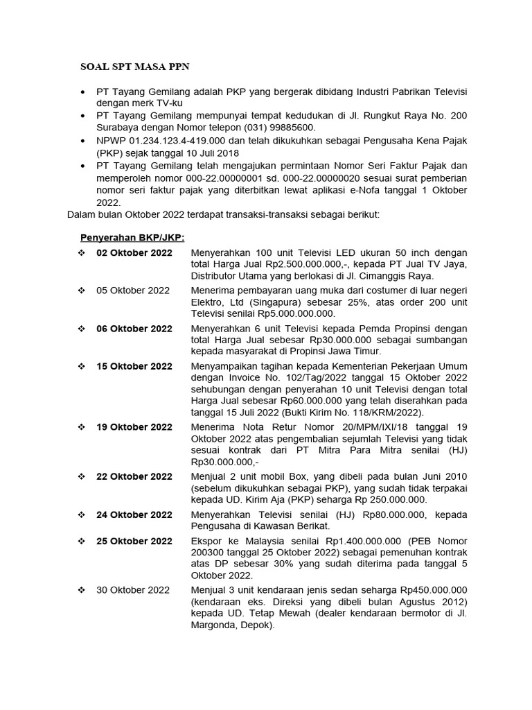Transaksi PPN PT Tayang Gemilang Oktober 2022 | PDF