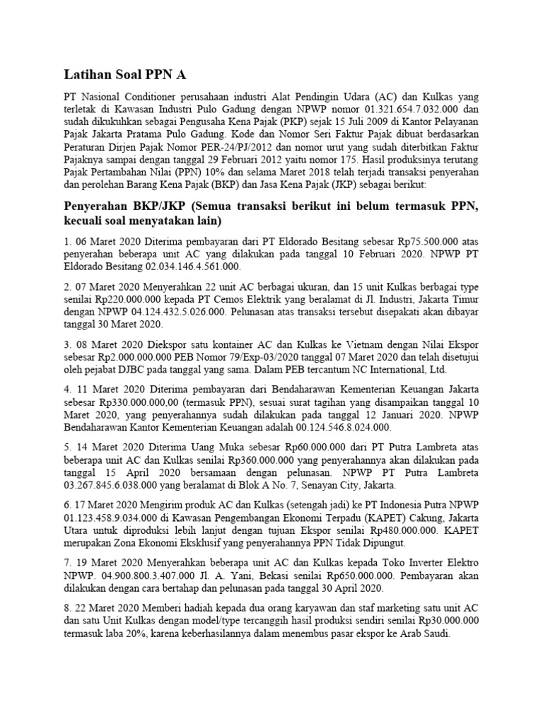 Latihan SPT Masa PPN PT Nasional Conditioner | PDF