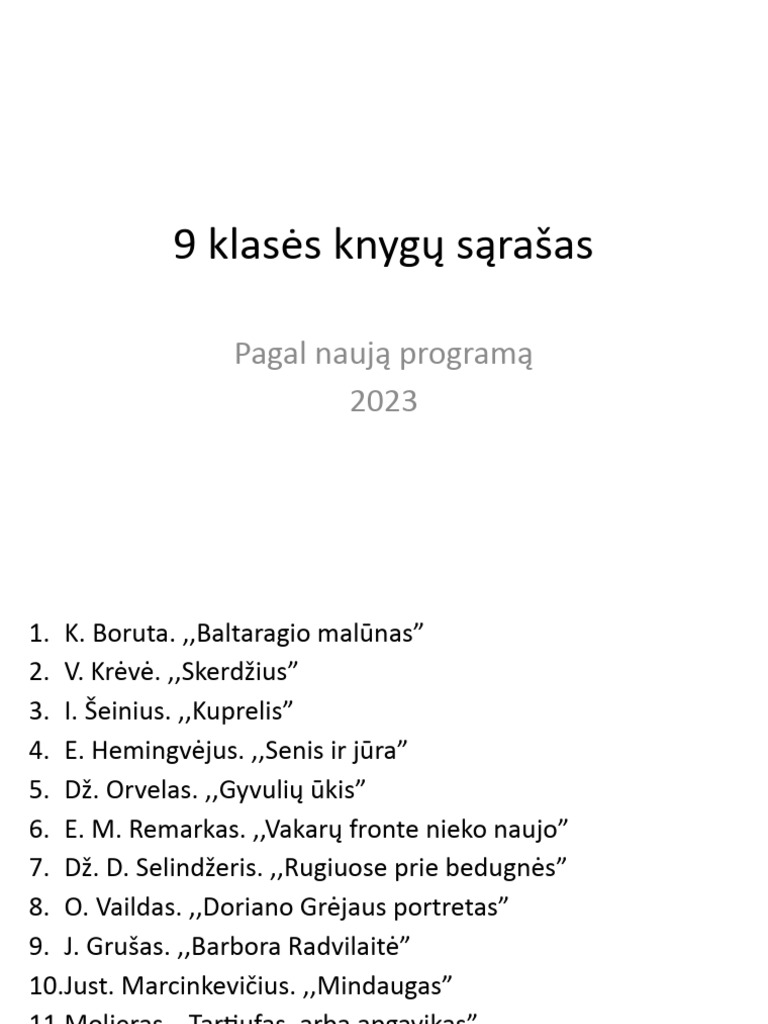 9 Klasės Knygų Sąrašas | PDF