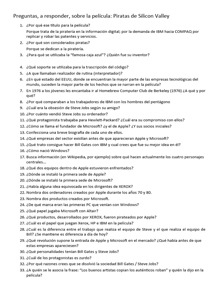 Preguntas Sobre Piratas de Silicon Valley | PDF