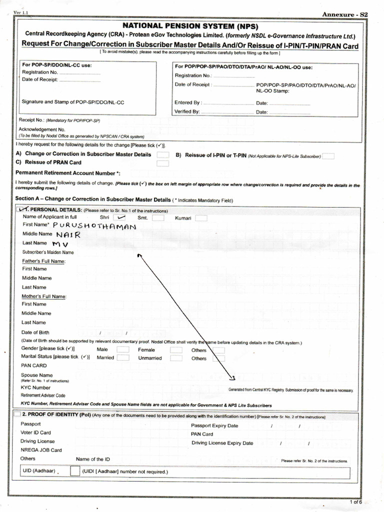 2.S2 Form For Correction in NPS | PDF
