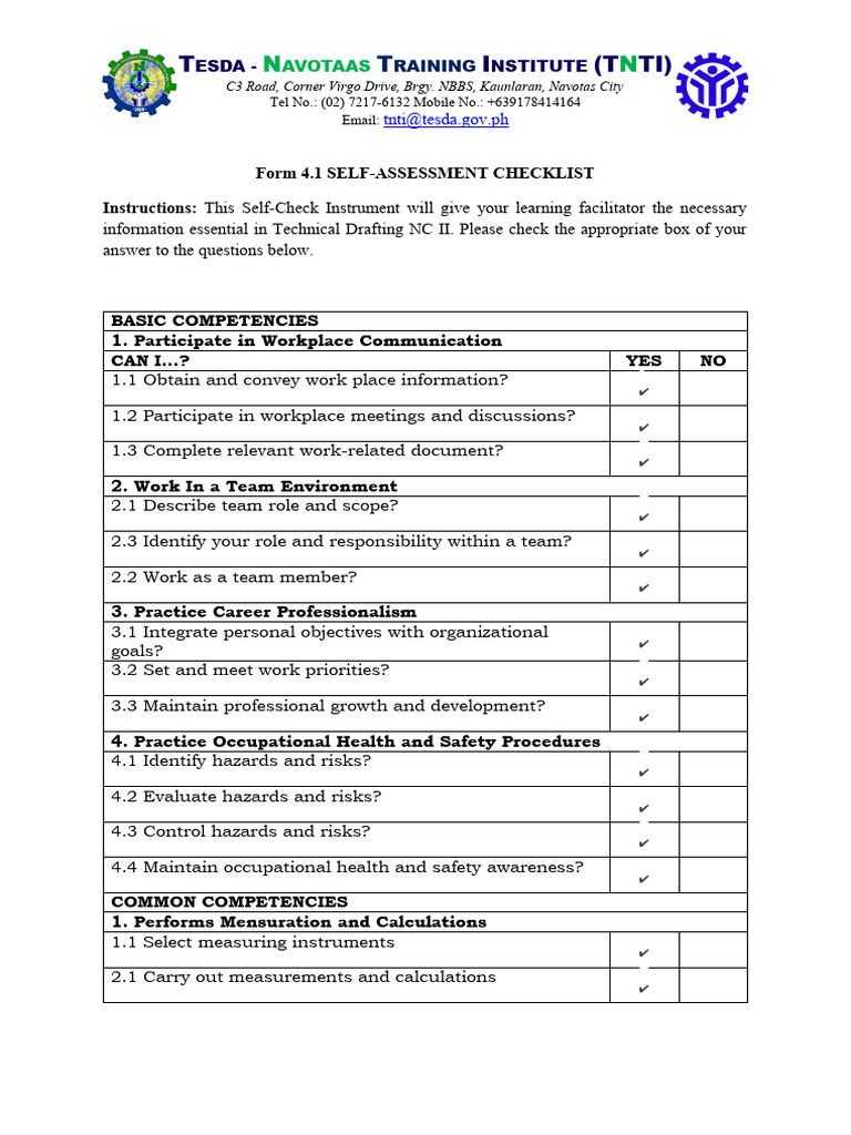 02 Self Assessment Checklist PSD | PDF