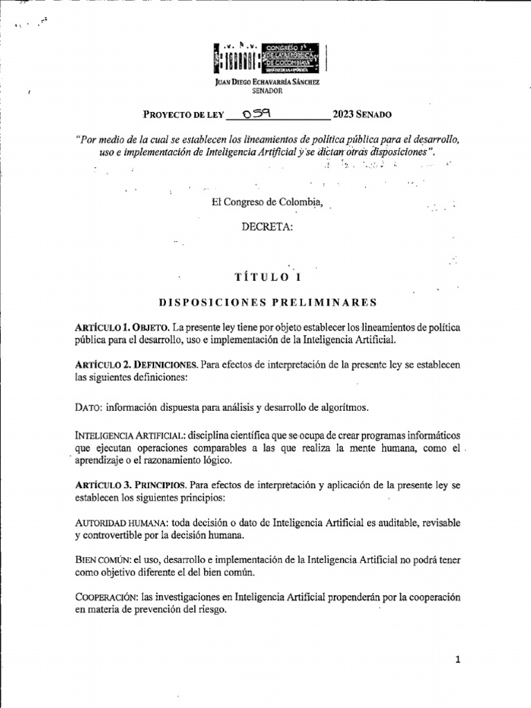 PL 059-23 Inteligencia Artificial | PDF