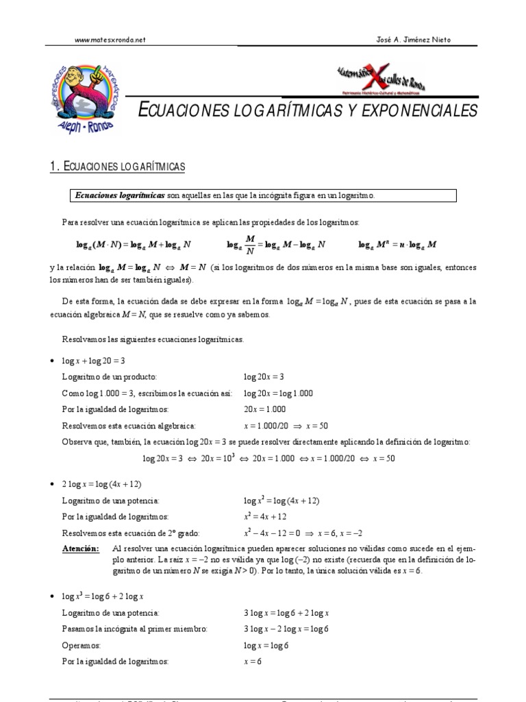 Resolviendo ecuaciones logarítmicas y exponenciales | PDF | Logaritmo | Ecuaciones