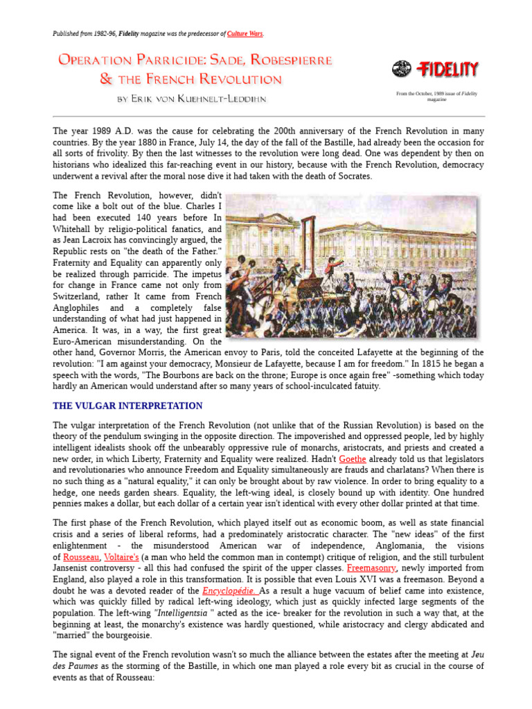 Operation Parricide : Sade, Robespierre and the French Revolution | PDF