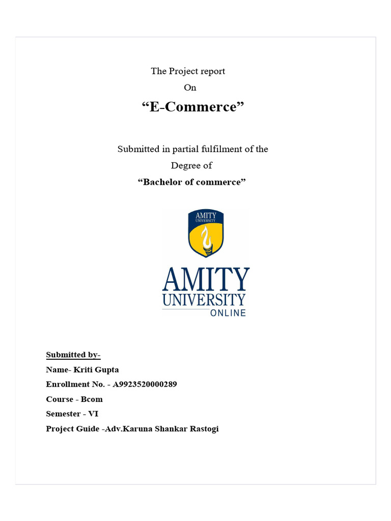 E-Commerce Project Report for BCom Degree | PDF