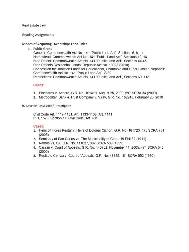 Real Estate Law Reading Assignments | PDF | Law